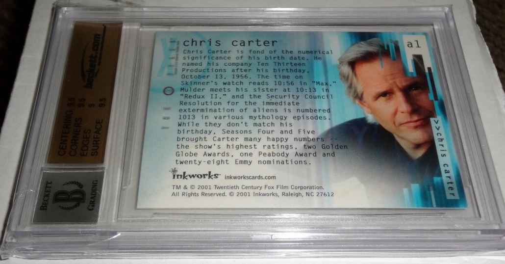 01 X-Files Autograph CHRIS CARTER Auto 8 JSA BGS 9.5 GEM Card Season 4 ...
